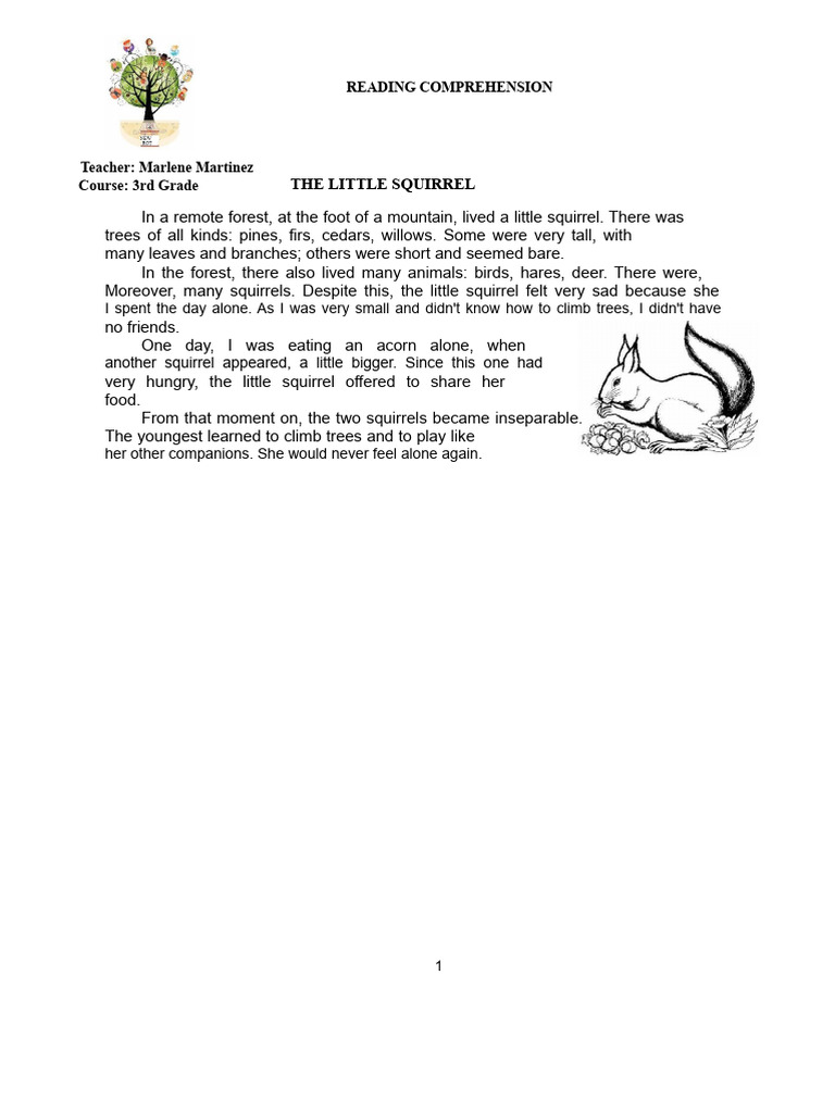READING COMPREHENSION The Squirrel | PDF | Squirrel