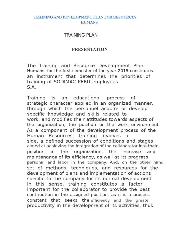 Training Plan | PDF | Human Resources | Knowledge