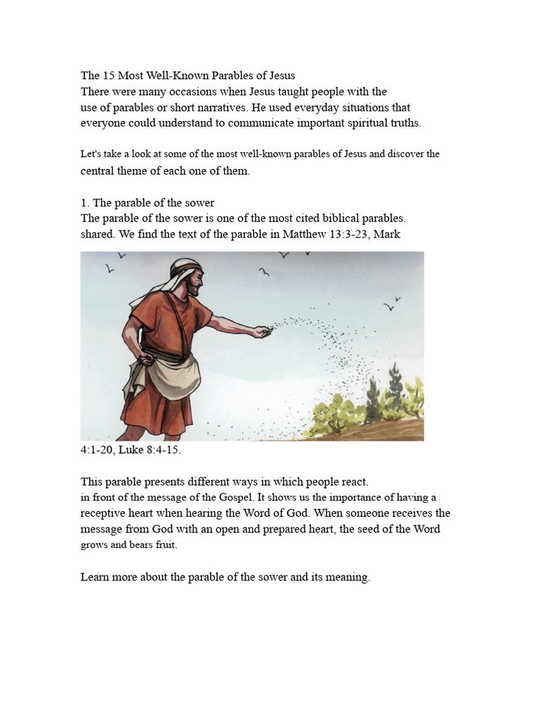 Top 15 Jesus Parables Explained | PDF | Parables Of Jesus | Jesus