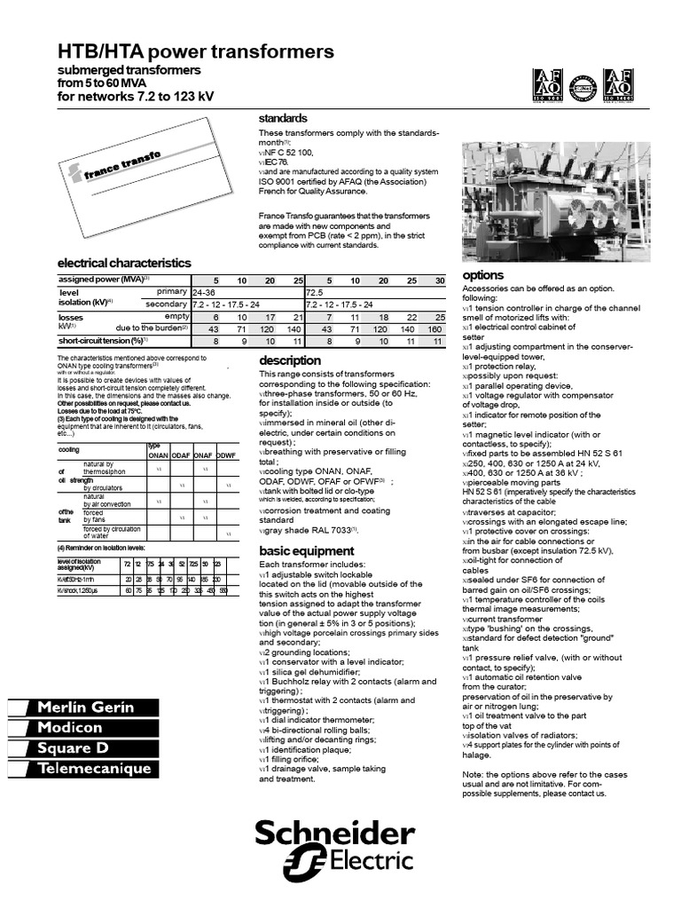 HTB/HTA Submerged Transformers 5-60 MVA | PDF | Transformer ...