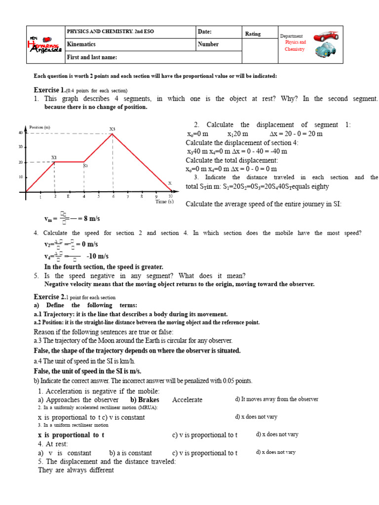 Solved Kinematics Exam Model | PDF | Kinematics | Speed