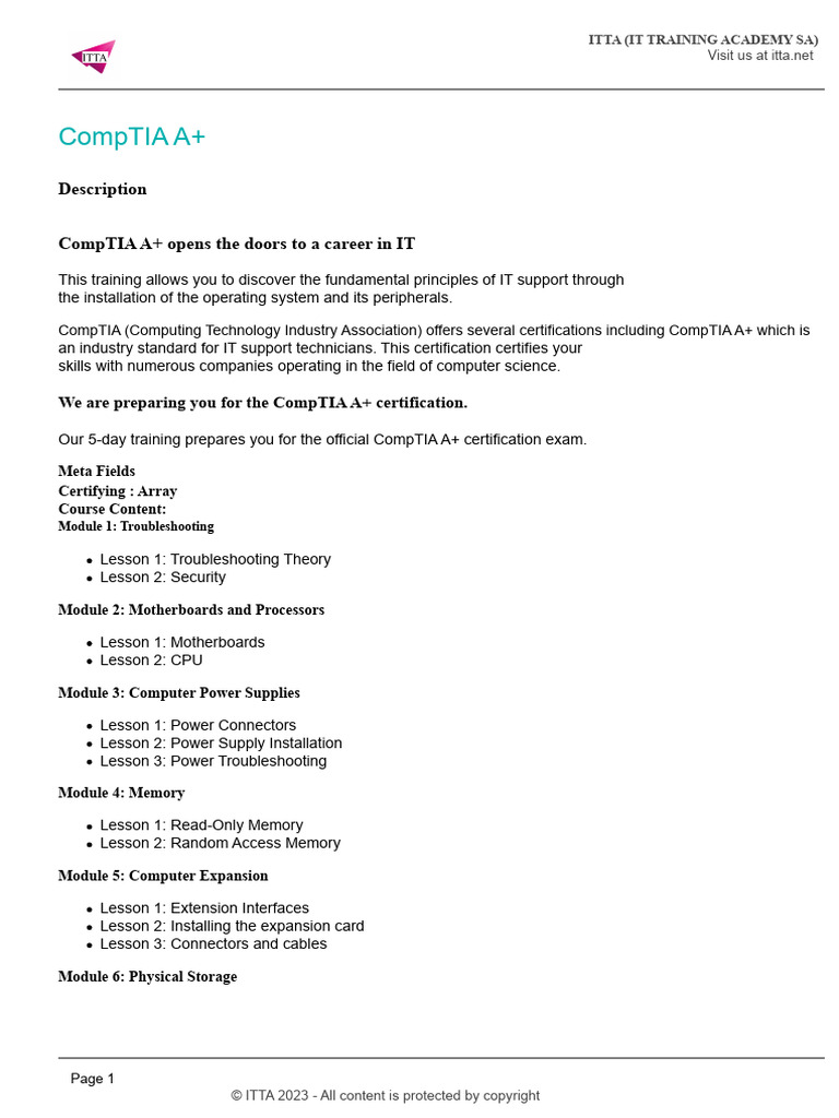 CompTIA A+ Certification Training Course | PDF | Computer Network ...