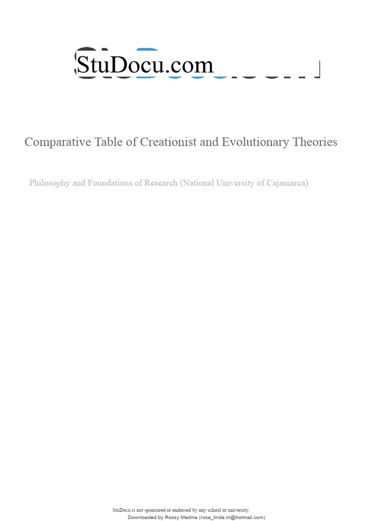 Comparative Chart of Creationist and Evolutionist Theory | PDF ...