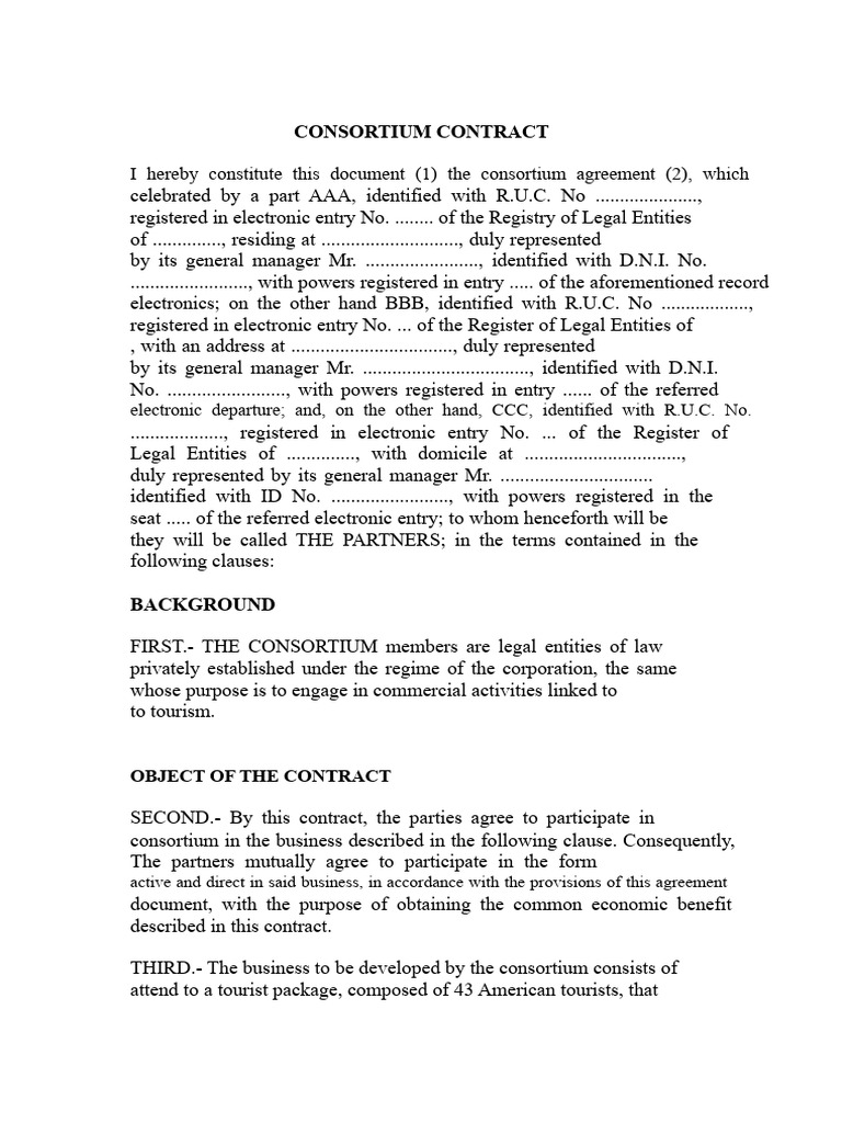 Consortium Contract for Tourism Package | PDF | Arbitration | Consortium