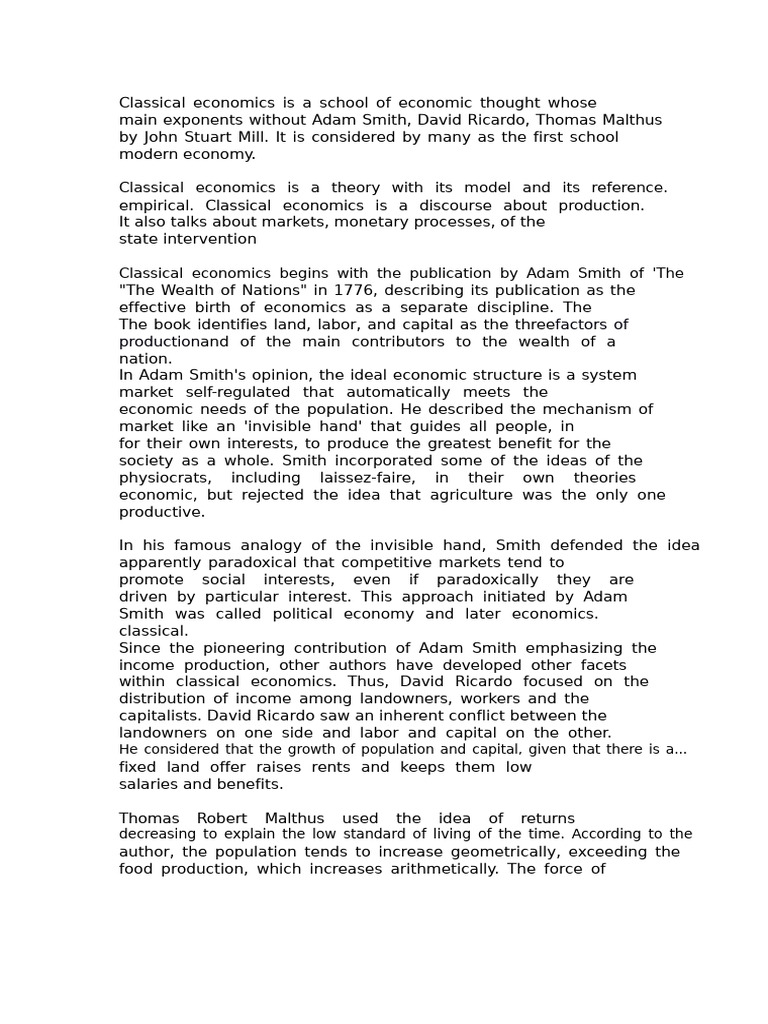 Classical Theory Essay | PDF | Classical Economics | Economics