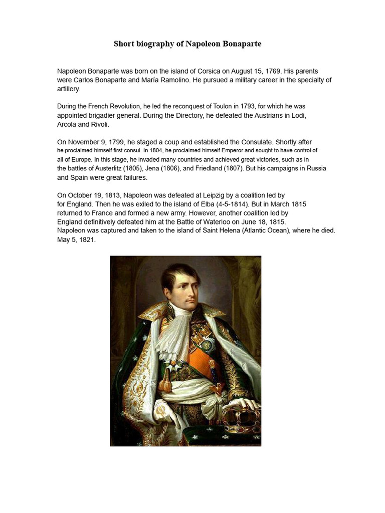 Napoleon Bonaparte: A Brief Biography | PDF | Battle Of Waterloo | Napoleon