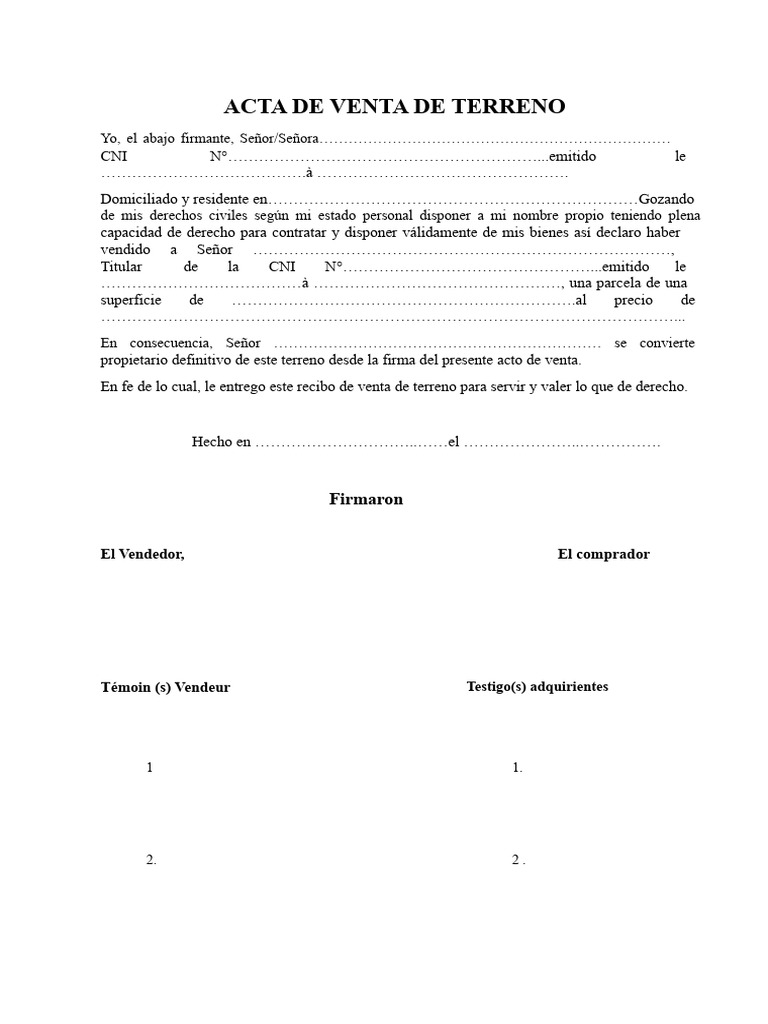 Acta de Venta de Terreno Formalizada | PDF