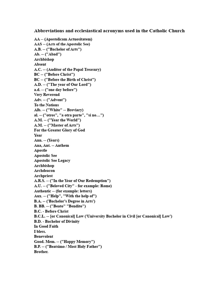 Catholic Priest Abbreviations Guide | PDF | Second Vatican Council ...