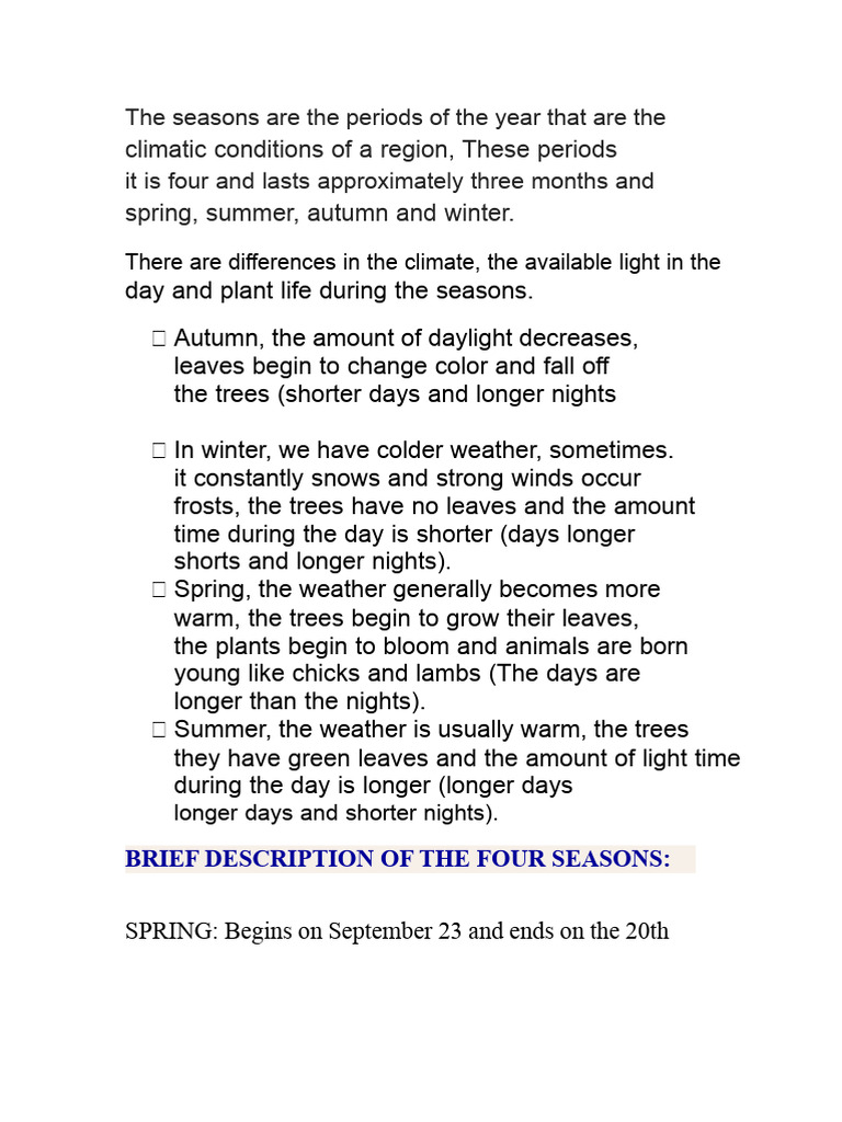 The Seasons | PDF | Weather | Autumn
