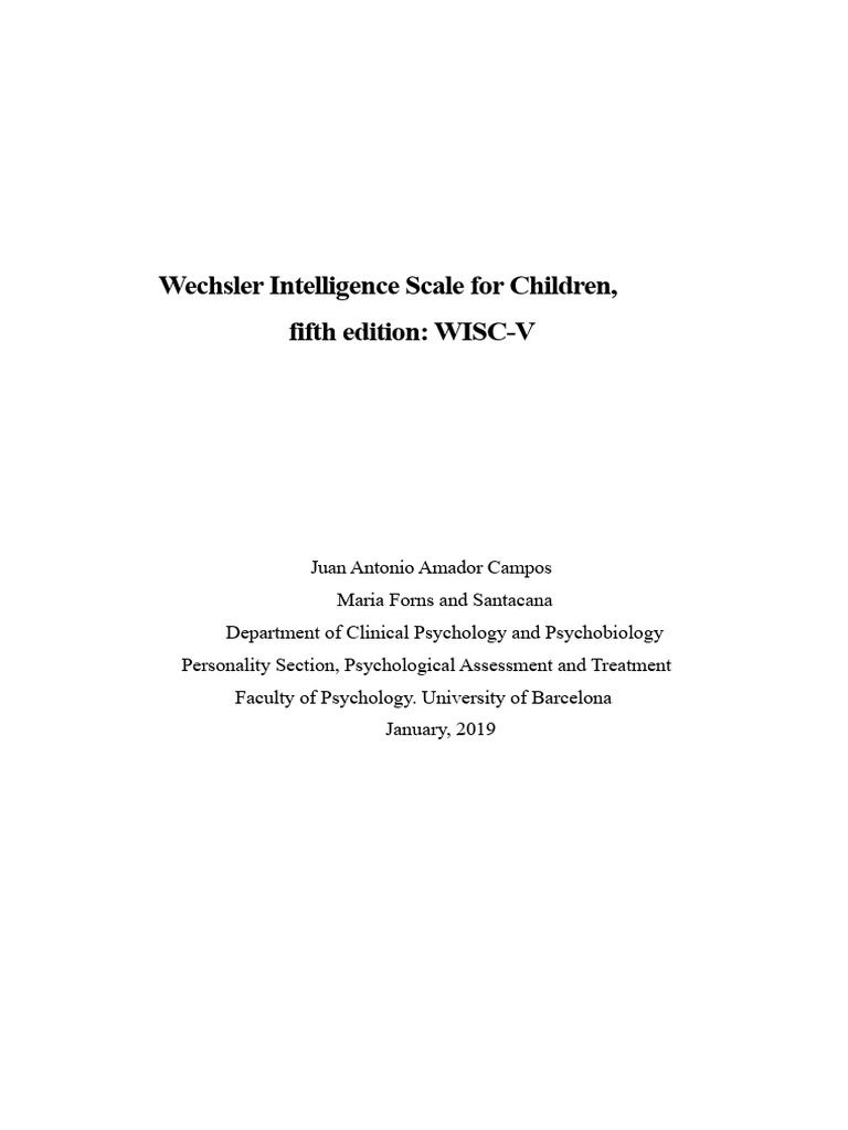 Wisc V | PDF | Wechsler Adult Intelligence Scale | Psychology