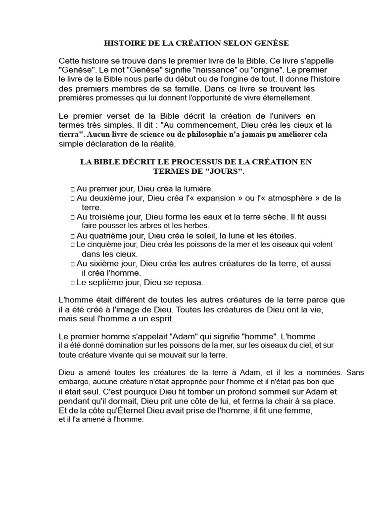 Histoire de la création selon Genèse | PDF