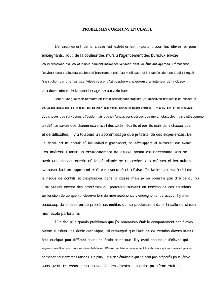 Problèmes courants en classe et solutions | PDF | Apprentissage ...