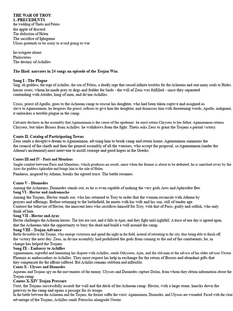 THE TROJAN WAR - Summary | PDF | Hector | Achilles