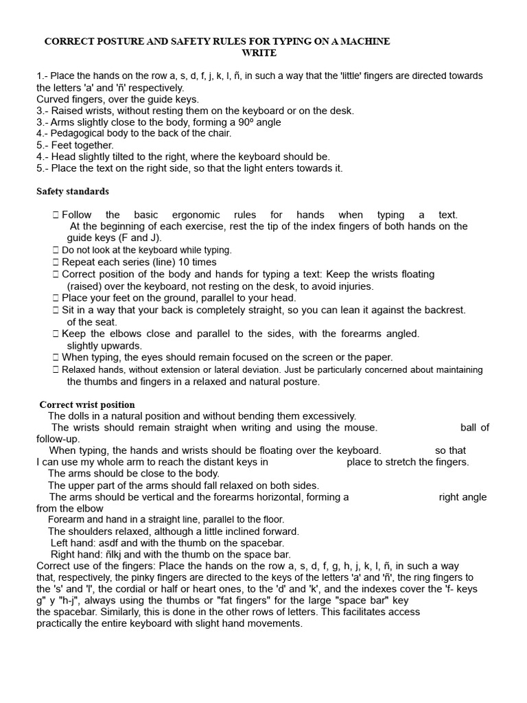 Ergonomic Typing Posture Guide | PDF | Hygiene | Vegetables