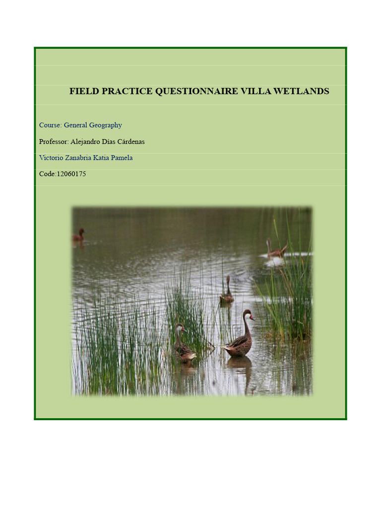 Field Practice Questionnaire Wetlands of Villa. Work | PDF | Wetland ...