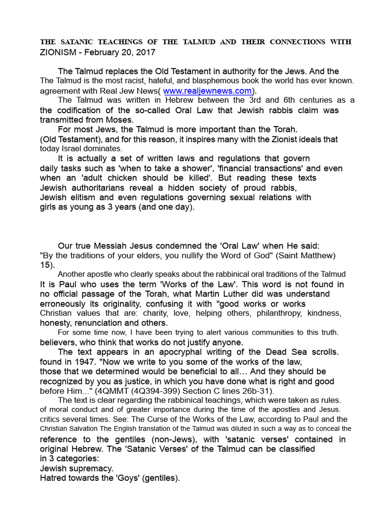 The Satanic Teachings of The Talmud and Their Connections To Zionism ...