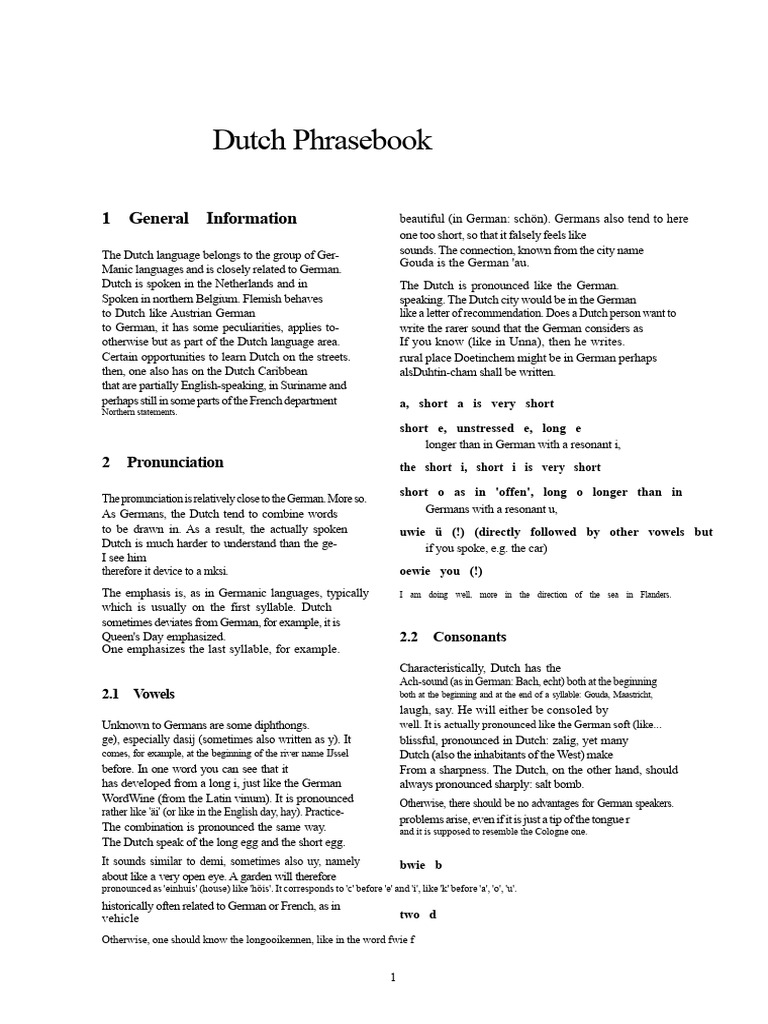 Essential Dutch Phrasebook Guide | PDF | Syllable | German Language
