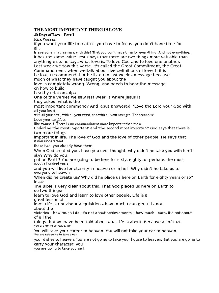 The Most Important Thing Is Love | PDF | Heaven | Love