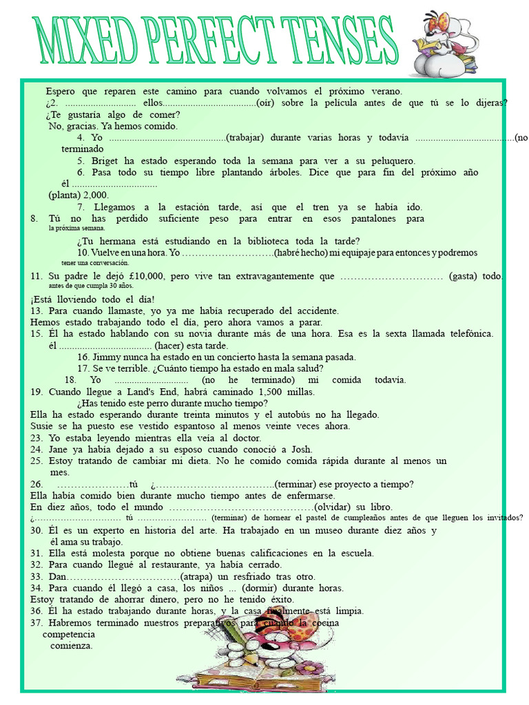 Ejercicios de Gramática de Tiempos Perfectos Mixtos 75153 | PDF