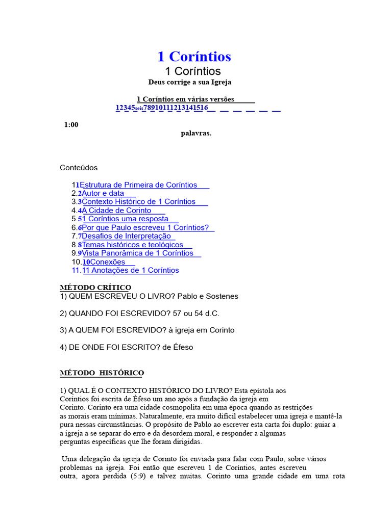 1 Coríntios Com Todos Os Dados | PDF | Primeira Epístola aos Coríntios ...
