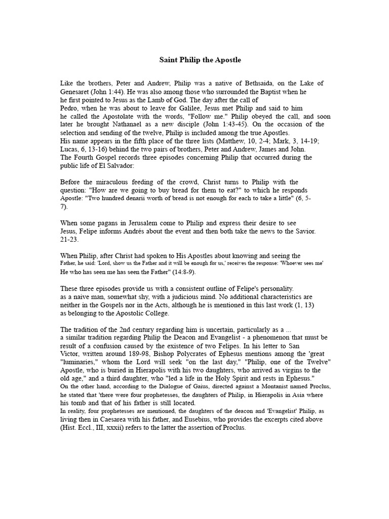 Apostle Saint Philip | PDF | Jesus | Biblical Apostles