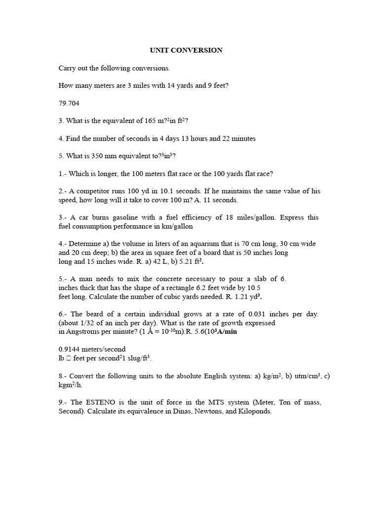 Unit Conversion Problems | PDF | Fuel Economy In Automobiles | Mass
