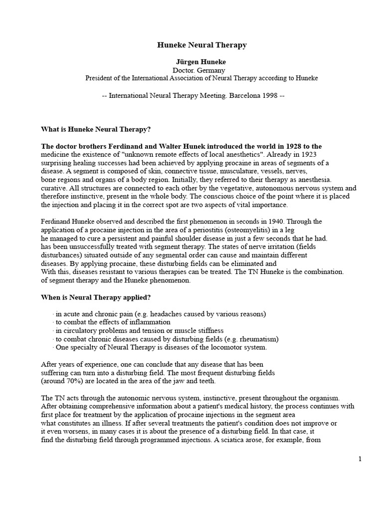 Understanding Huneke Neural Therapy | PDF | Nervous System | Pain