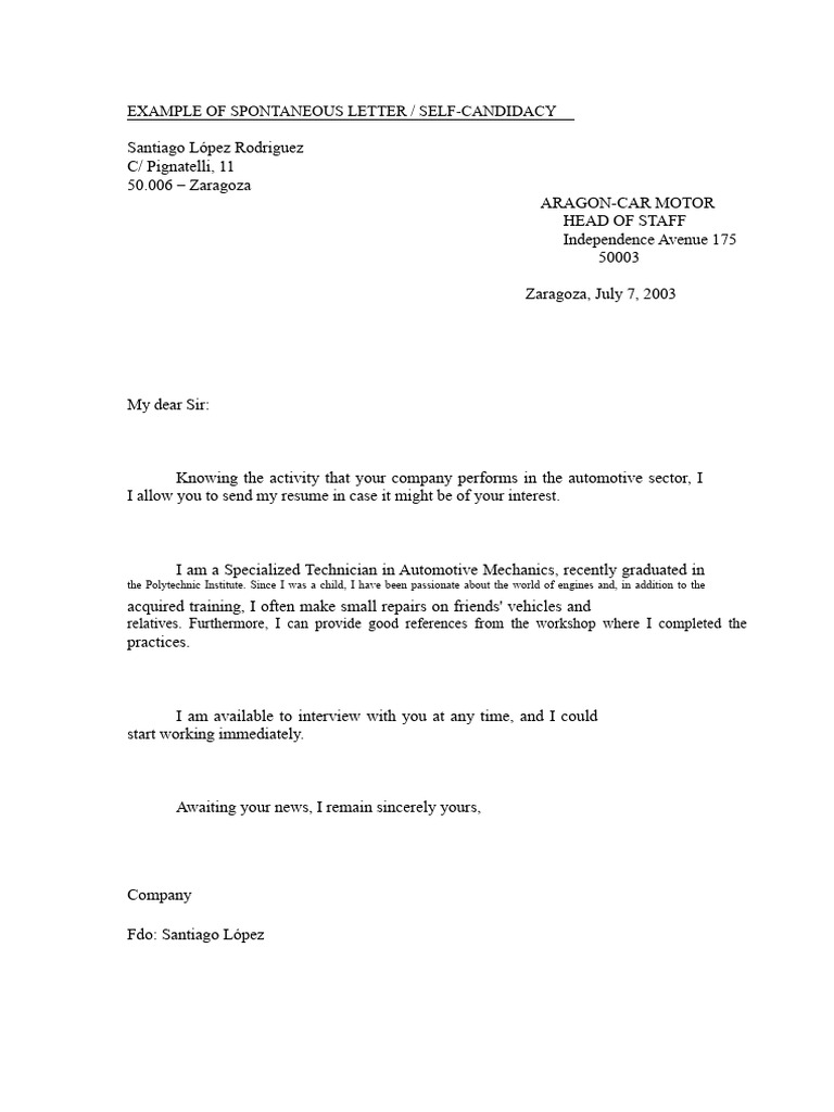 Spontaneous Job Application Letter Template | PDF