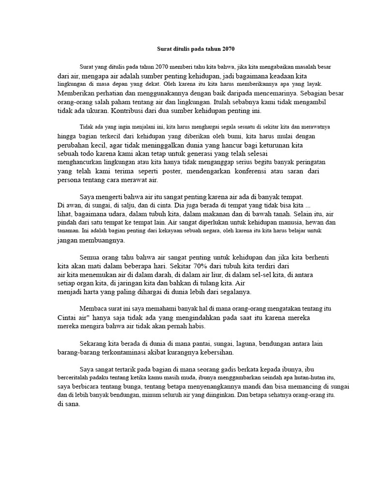 Surat Yang Ditulis Pada Tahun 2070 | PDF