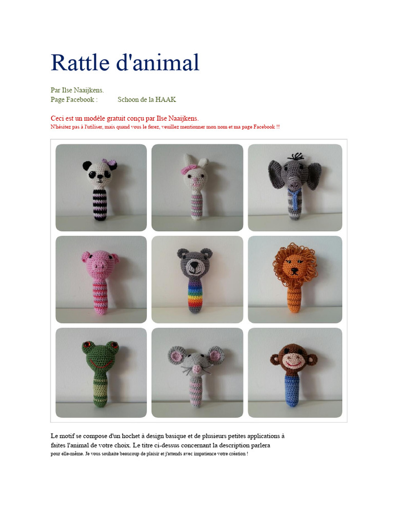 Modèle Hochet Animal en Crochet | PDF | Crochet