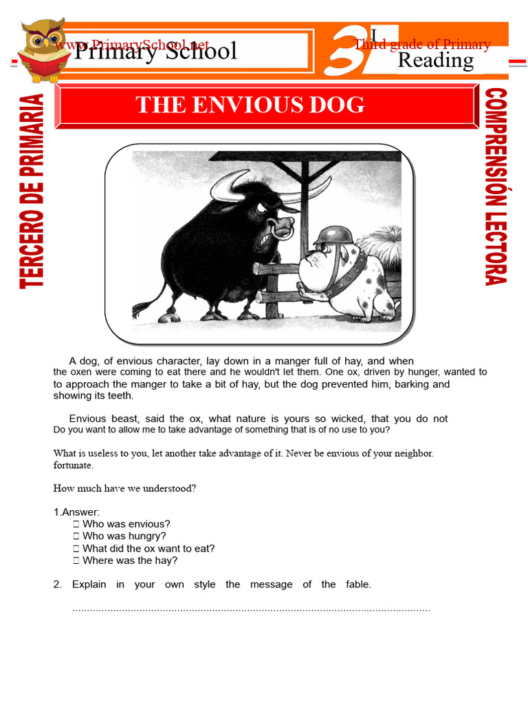 The Envious Dog For Third Grade of Elementary School | PDF