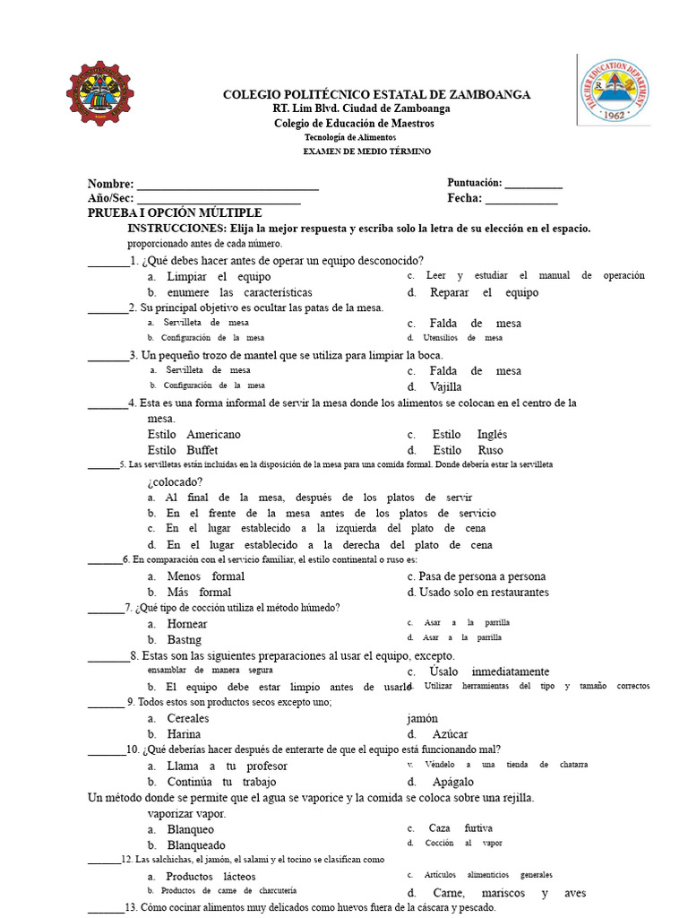 Examen | PDF | Alimentos | Cocinando