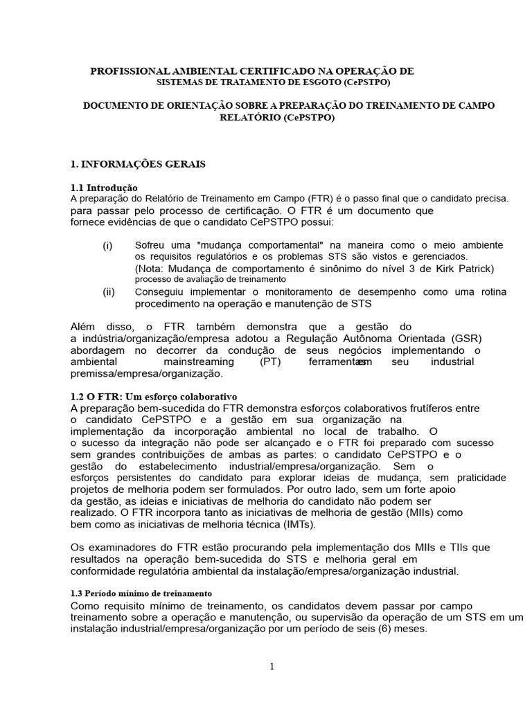 Guia para Relatório de Treinamento CePSTPO | PDF | Águas residuais | Dados