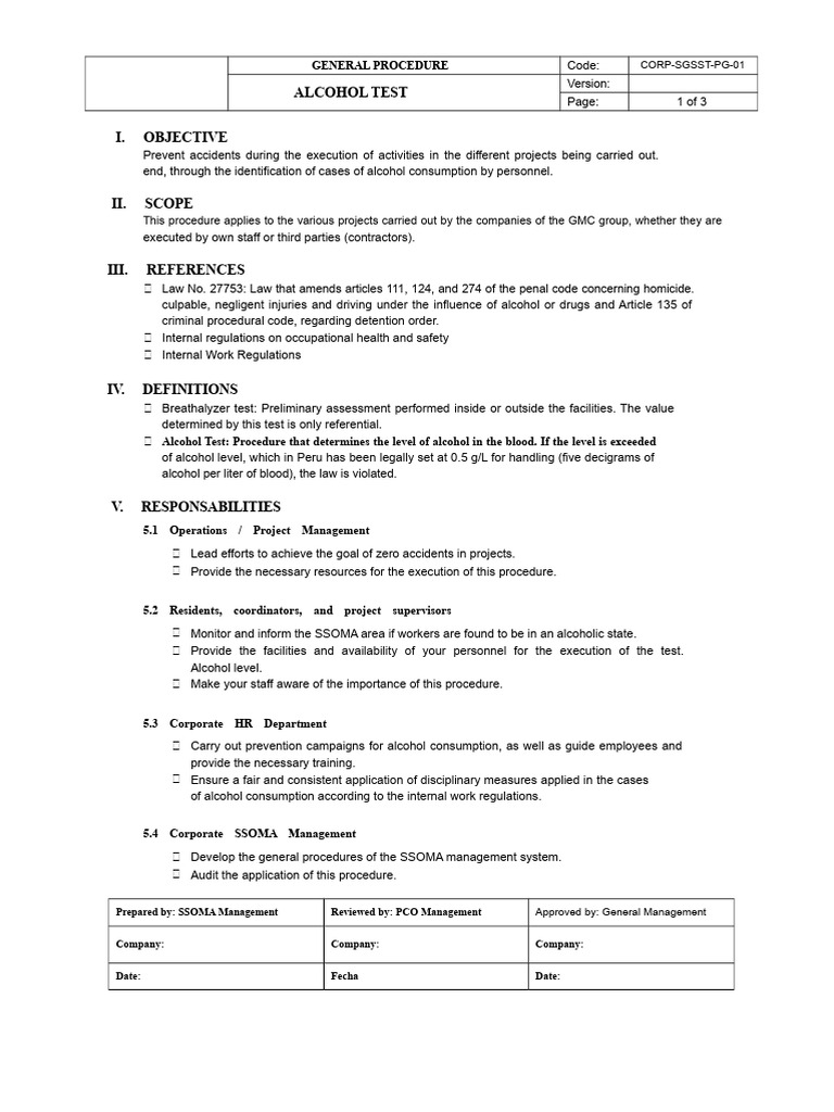 CORP-SGSST-PG-01 - Breath Alcohol Test REV | PDF | Coma | Alcohol ...