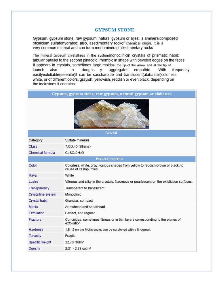 Gypsum Stone | PDF | Gypsum | Plaster