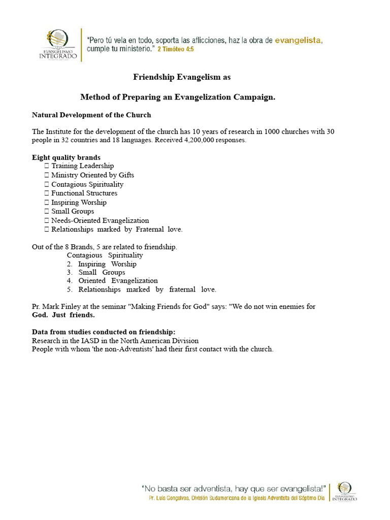 Friendship Evangelism Strategies | PDF | Seventh Day Adventist Church