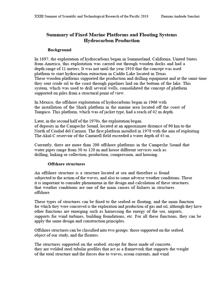 Summary of Fixed Marine Platforms and Floating Systems | PDF