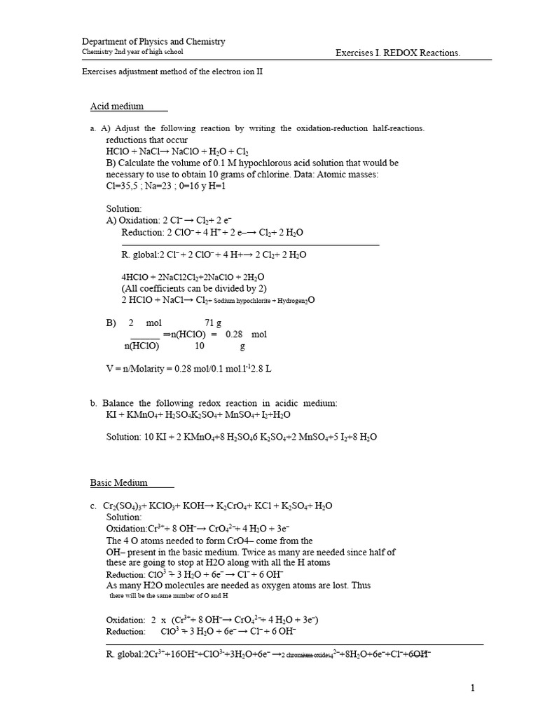 Adjustment Exercise For Electron Ion II | PDF | Redox | Chlorine