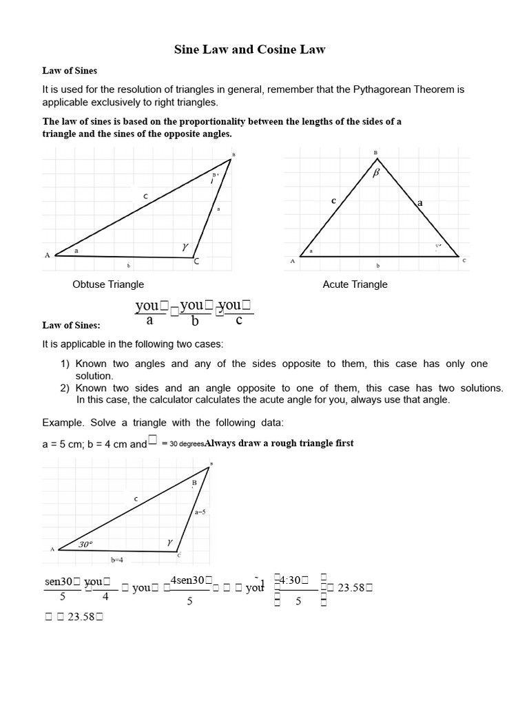 Law of Sines and Law of Cosines | PDF | Triangle | Trigonometric Functions