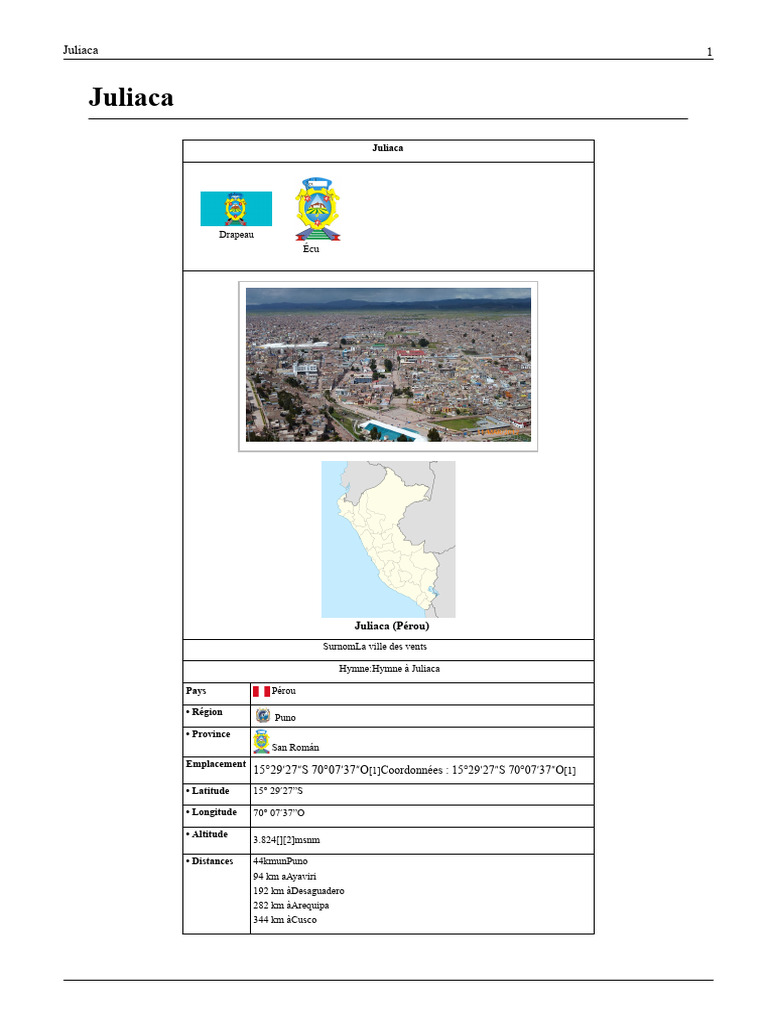 Juliaca : Ville des Vents au Pérou | PDF