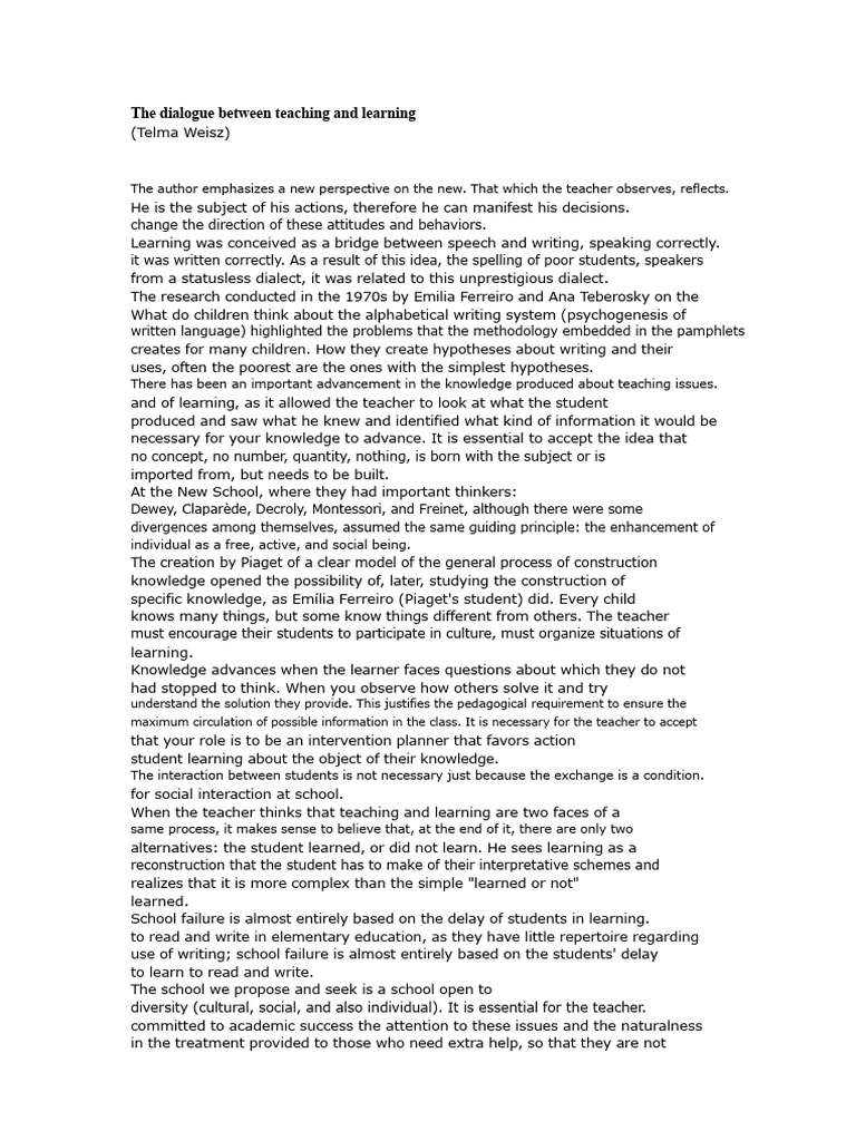 05 The Dialogue Between Teaching and Learning | PDF | Learning | Knowledge