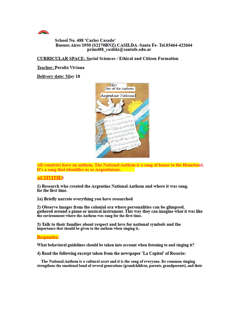 Activities About The National Anthem | PDF