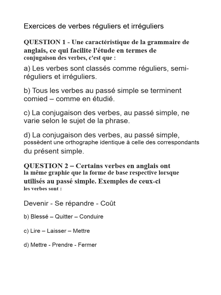 Verbes réguliers et irréguliers en anglais | PDF | Verbe | Conjugaison