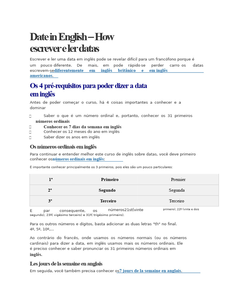 Como Escrever Datas em Inglês | PDF | Língua inglesa