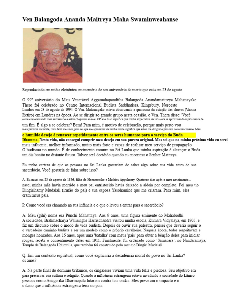 Ven Balangoda Ananda Maitreya Maha | PDF | Deus | Reencarnação