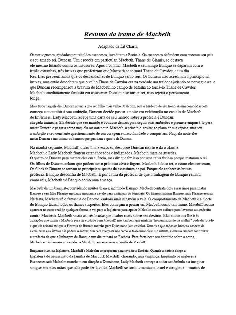 Resumo da Trama de Macbeth | PDF | Macbeth