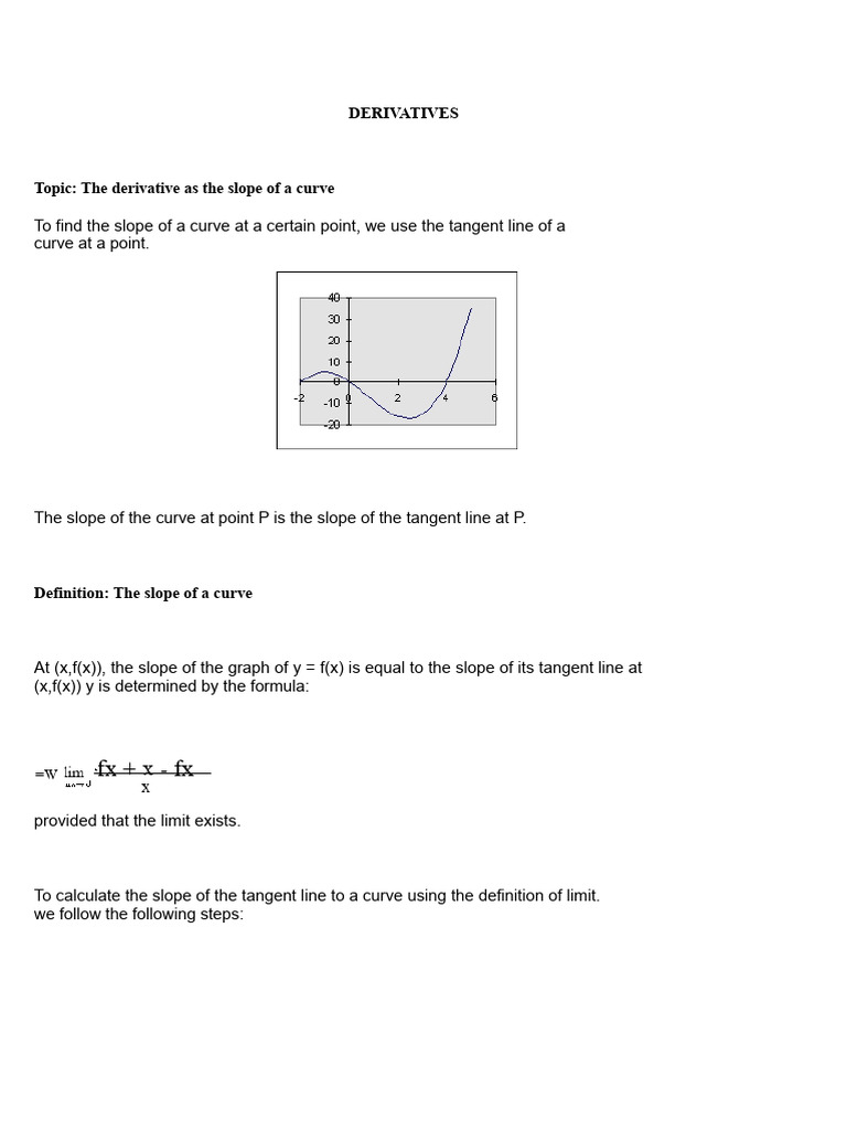 DERIVATIVES Topic_ The derivative as the slope of a curve For ... | PDF ...