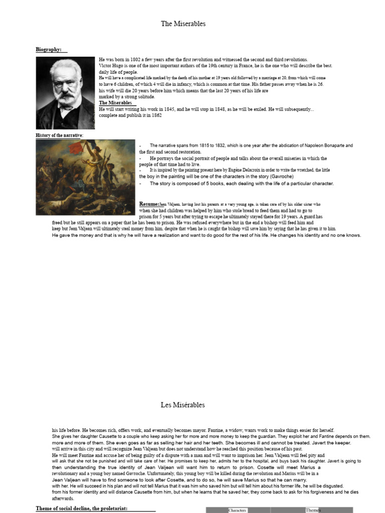 Summary presentation "Les Misérables" | PDF | Cosette | Marius Pontmercy