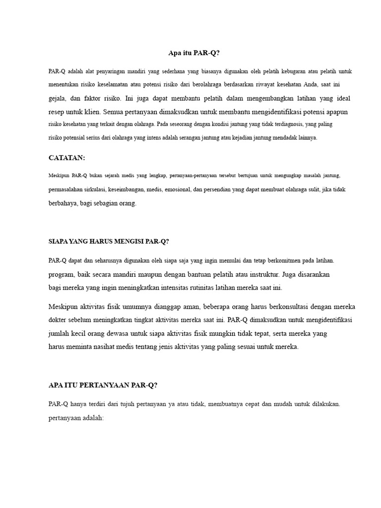 Panduan Lengkap tentang PAR-Q untuk Olahraga | PDF