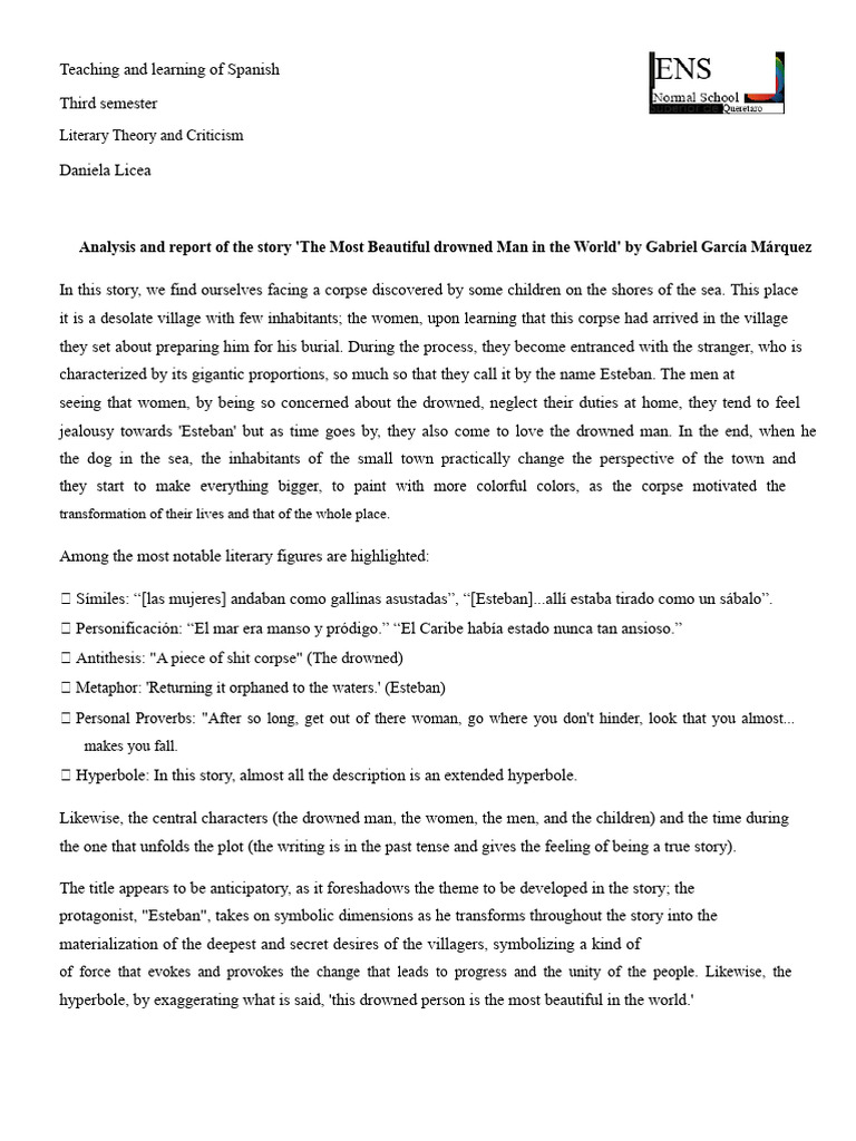 Analysis of The Most Beautiful Drowned Man in The World by Gabriel ...